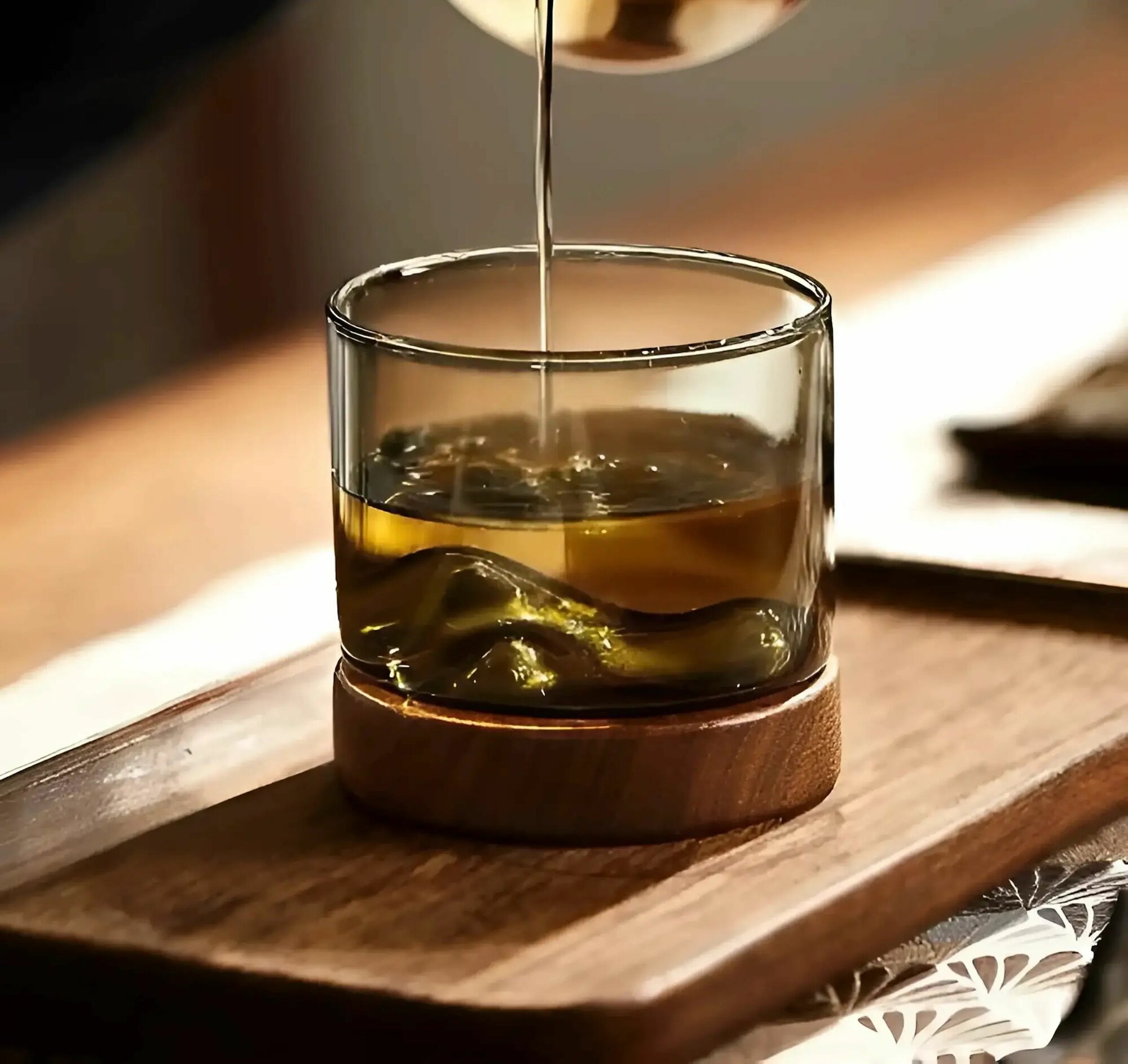 Стакан "горы" HOMYS, на деревянной подставке, 8х9 см, стекло