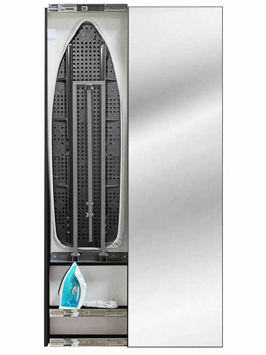 Встроенная гладильная доска с зеркальным фасадом Айрон Бокс XL Термо, Венге купе право