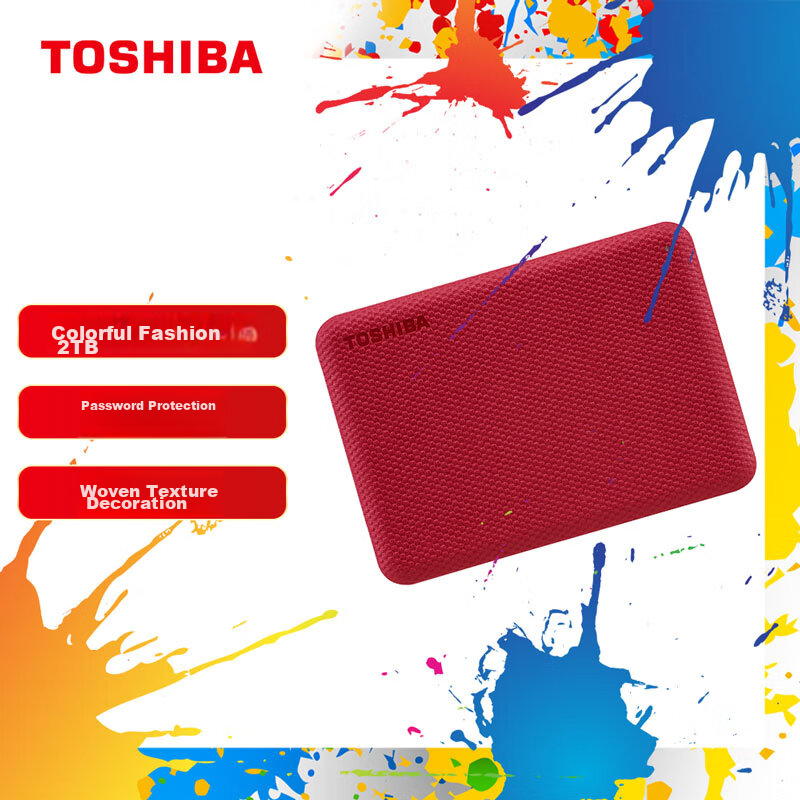 Toshiba 2TB Portable Hard Drive, V10 Series, USB 3.2 Gen 1, 2.5-Inch, Wine Red, Compatible with Mac, High-Speed Transfer, Password Protection, Easy Backup
