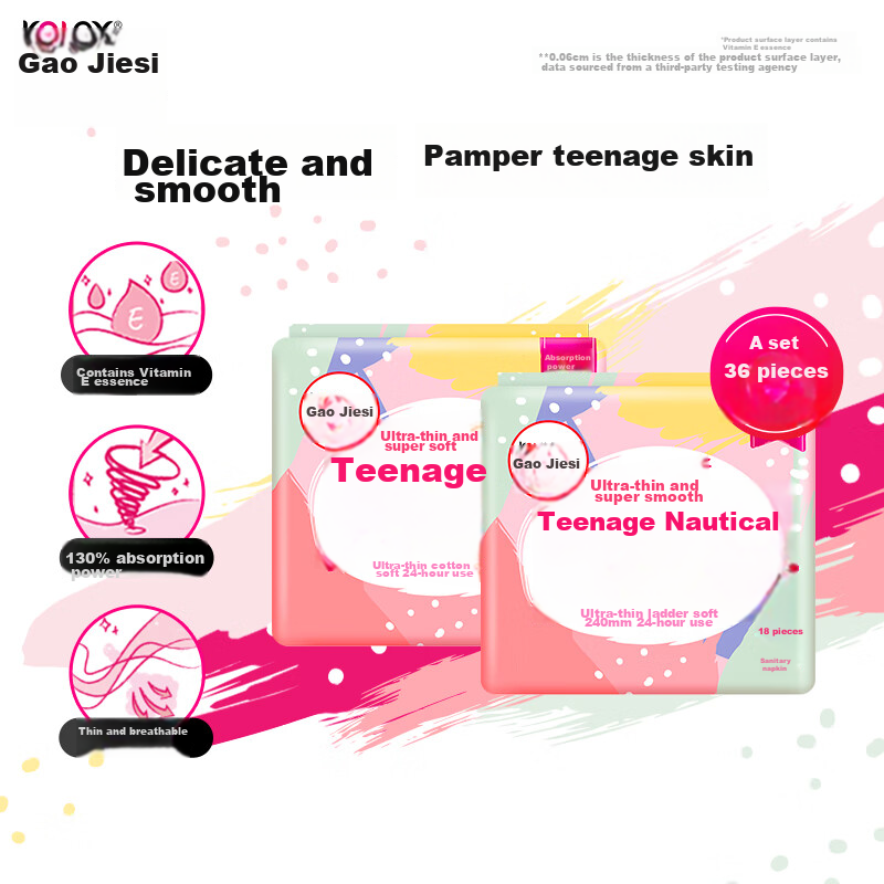 Kotex Girls' Skin 240mm 2 Packs * 18 Pieces, Daytime Combination, Ultra-Thin Sanitary Napkins, Menstrual Pads