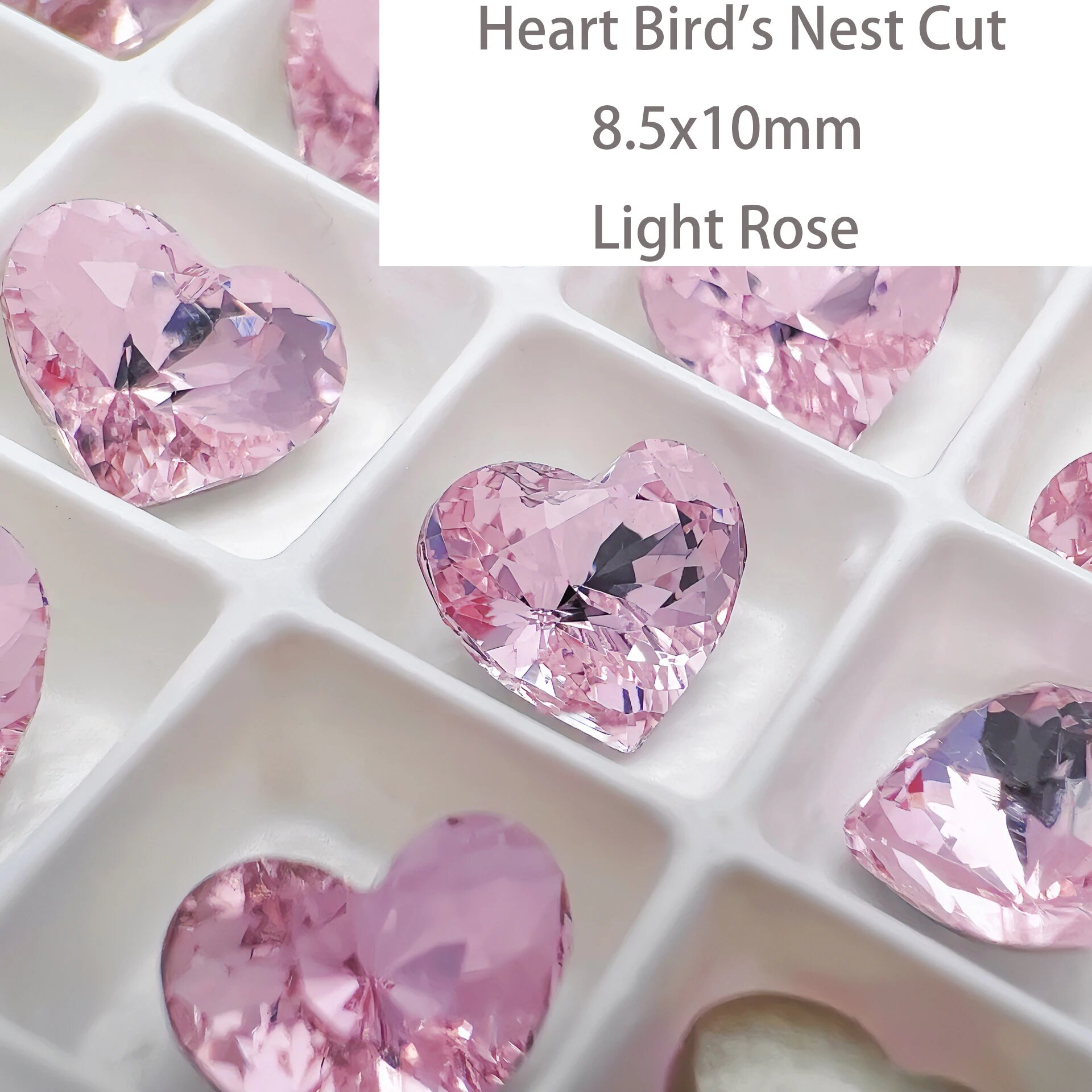 Стеклянные кристаллы сердце, 8.5x10 мм, Light Rose