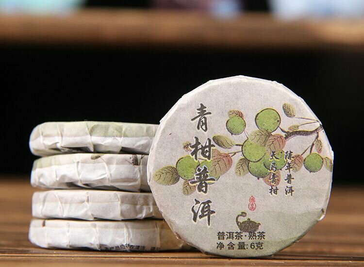 Чай китайский Пуэр Шу Синьхуэй Сяоцин зеленая мандариновая кожура, Юньнань, чайная зона Менхай, (прессованный, 6 грамм), 3 штуки