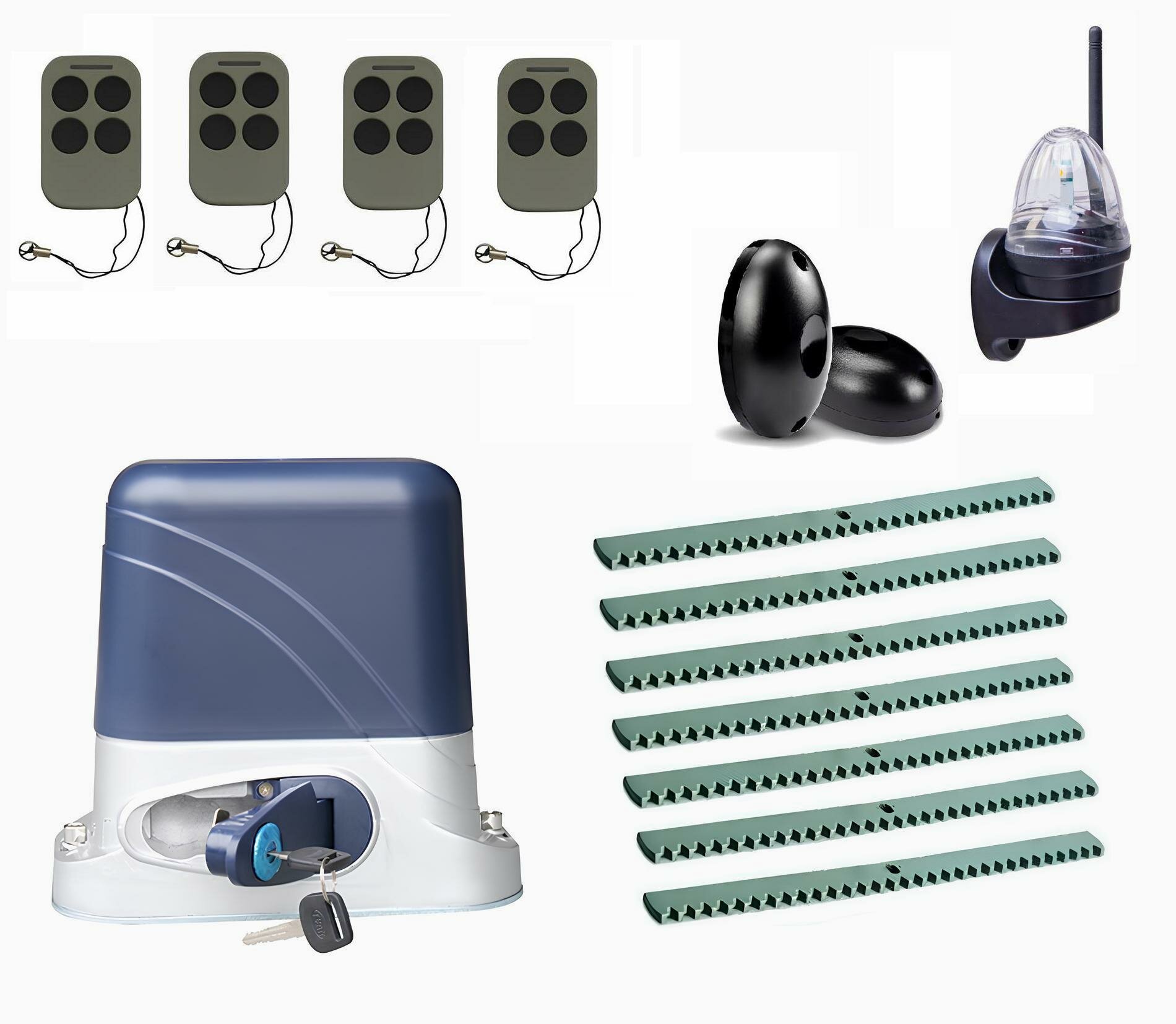 Автоматика для откатных ворот KSL-1300 FULL-4K7-Т4, комплект: привод, 4 пульта, фотоэлементы, лампа, 7 реек