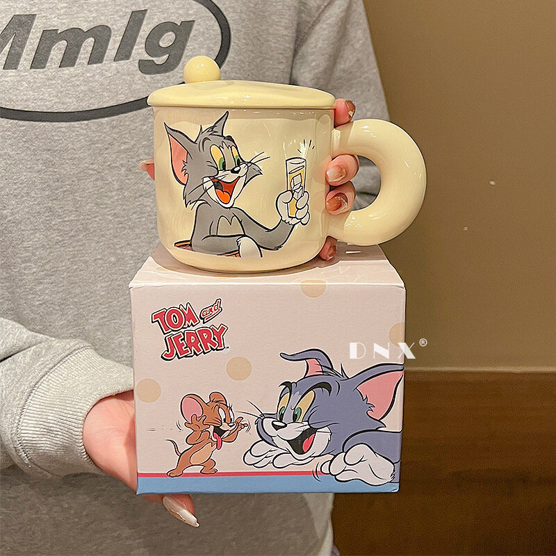 Керамическая чашка с изображением Тома и Джерри, дорогая кружка, пара, кот и мышь, чашка для воды с ложкой, чехол, подарок на день рождения