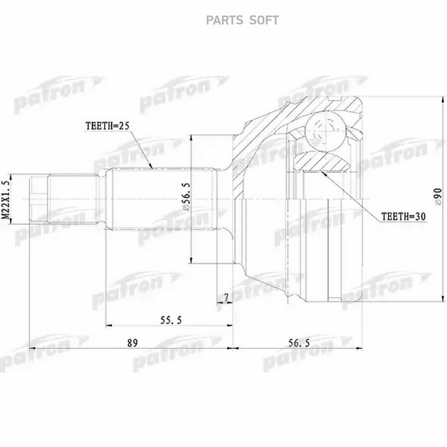 ШРУС наружный 25x56.5x30 FORD: ESCORT CLASSIC 1.8TD 10/98-07/00, ркпп PATRON PCV1074 | цена за 1 шт