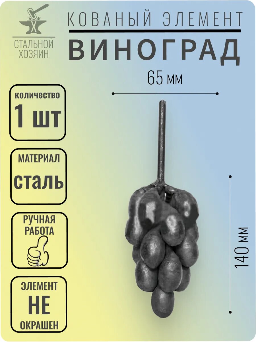 1 шт. Декоративный кованый элемент Виноградная гроздь 140х65 мм