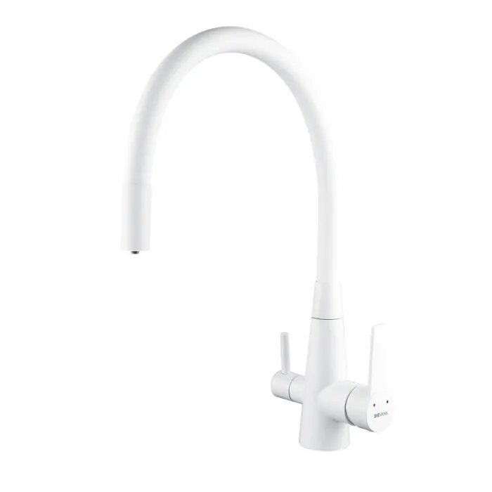 Смеситель для кухни Shevanik S668C, с гибким изливом, белый