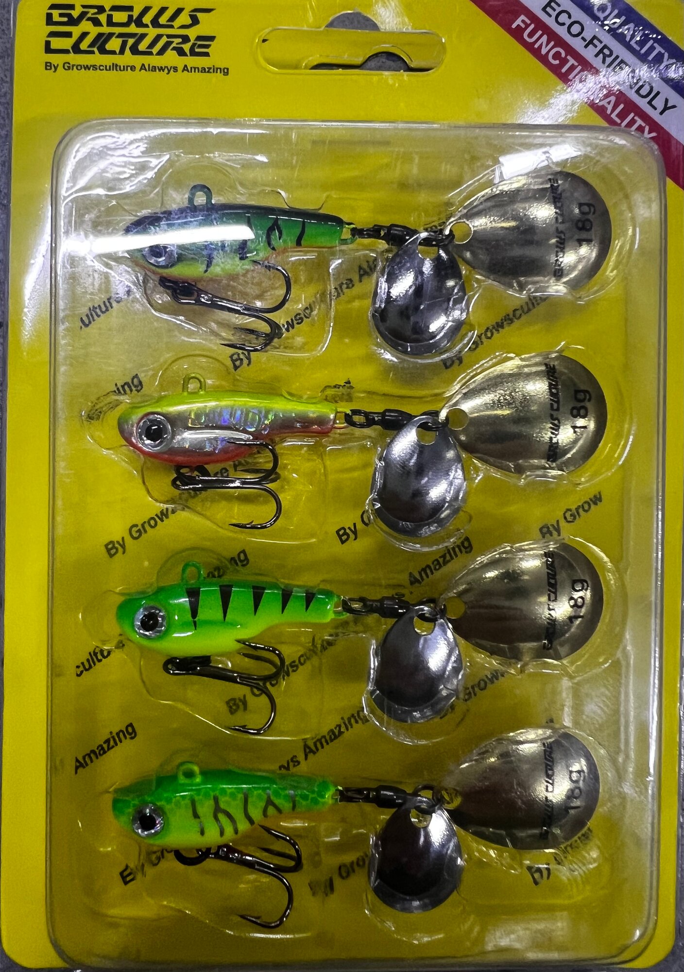 Тейл-спиннеры Grows Culture набор из 4 шт. 18 гр. #3 Приманка снасть для спиннинга. Подарочный набор мужчине подарок.