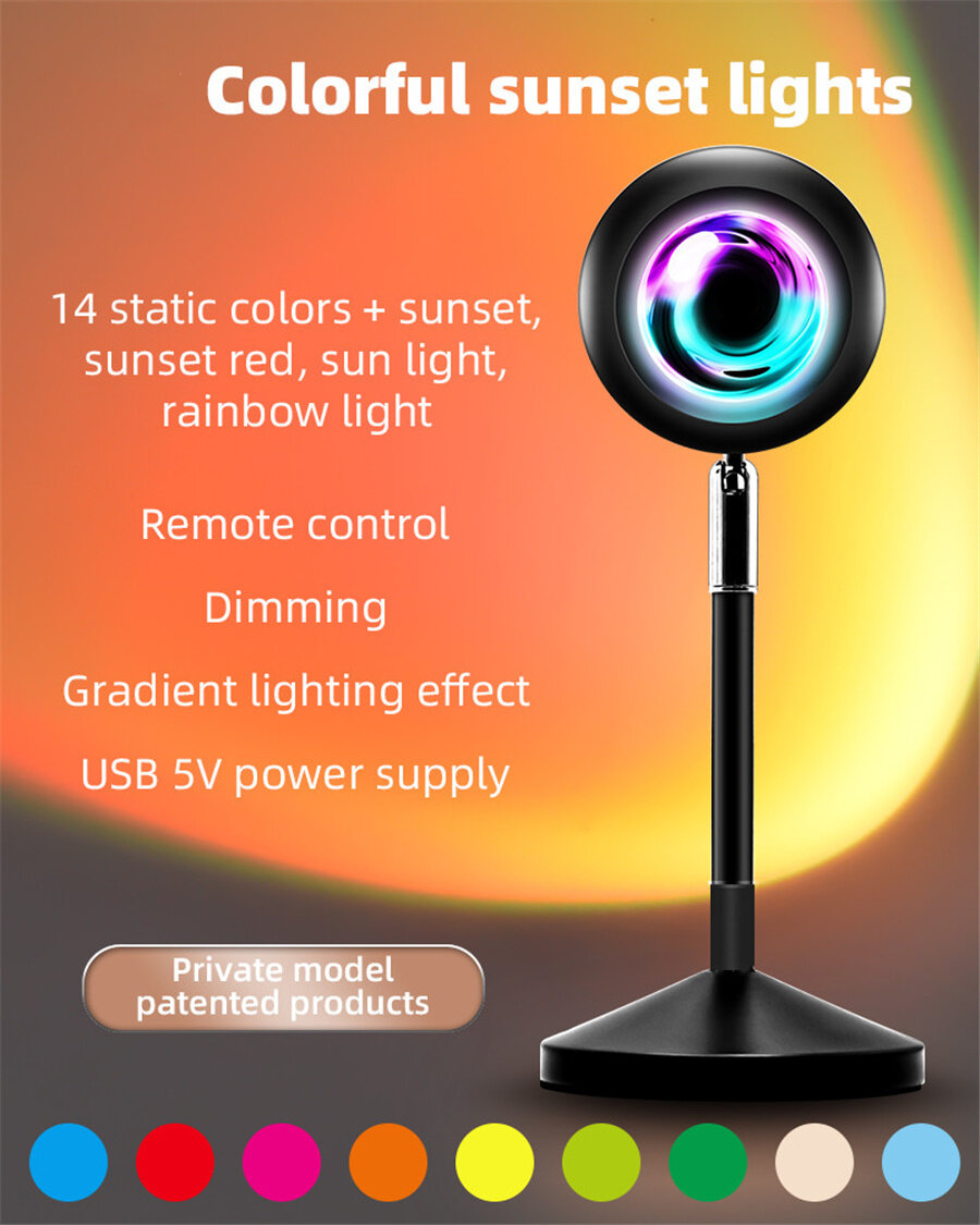 Красочный Проекционный Светильник Sunset с Дистанционным Управлением RGB Rainbow Atmosphere Led Light
