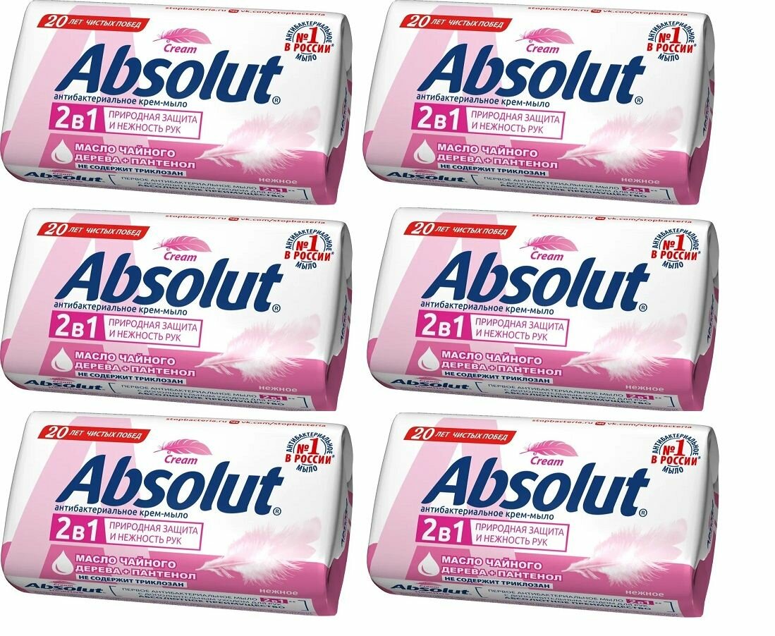 Мыло туалетное Absolut, классическое, Нежное, 90 гр, 6шт