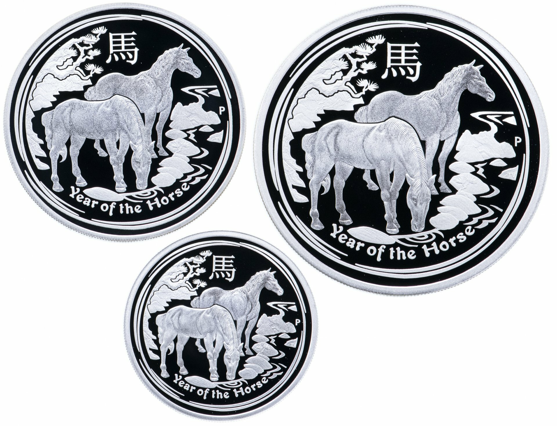 Австралия 2014 набор из 3-х монет "Лунный календарь - Год лошади", в футляре с сертификатом, Серебро 999, в сохранности Proof