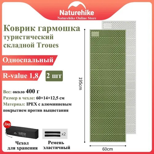 Коврик гармошка туристический складной односпальный каремат Naturehike Troues,2шт