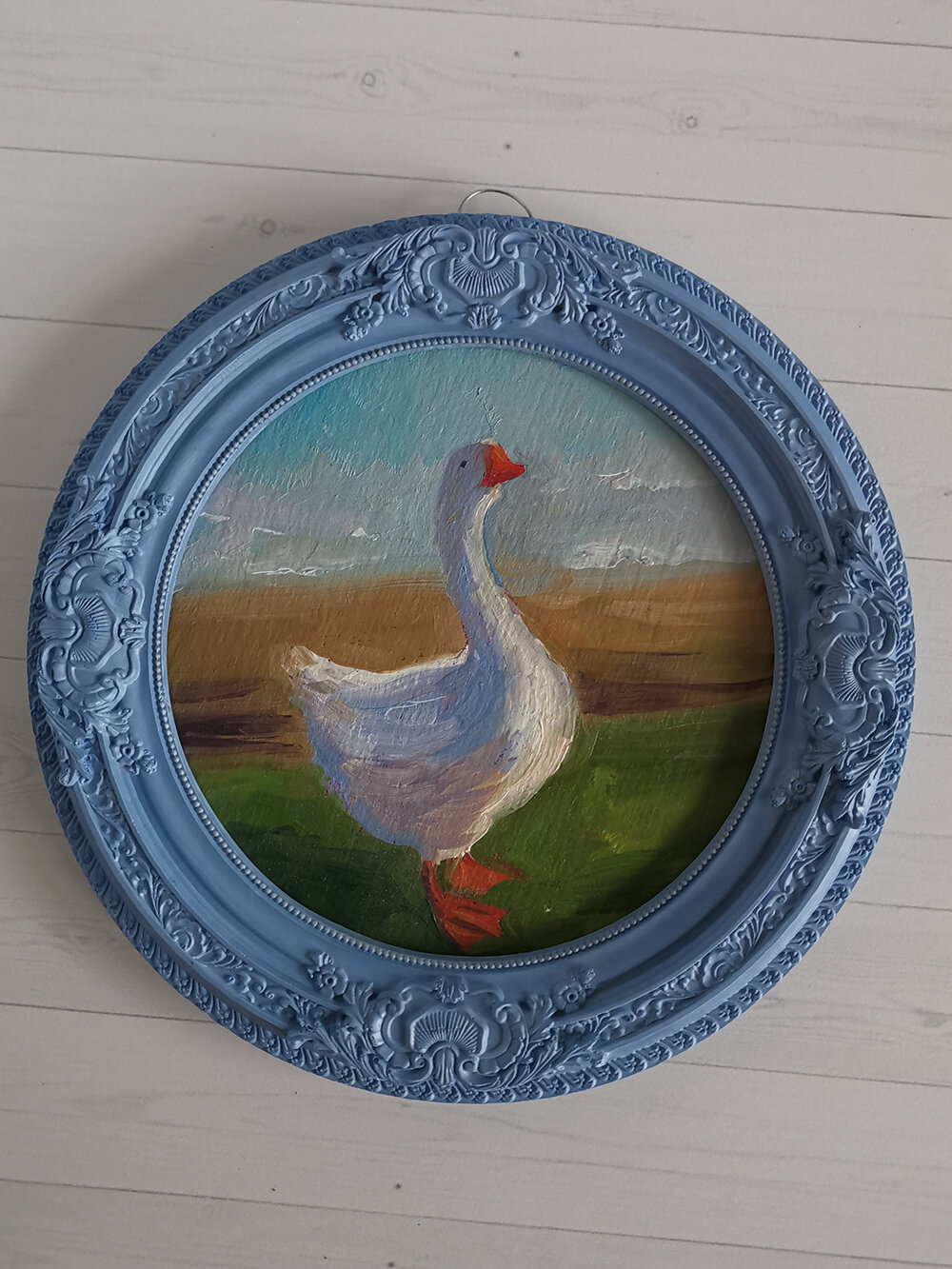 Картина маслом круглая Гусь
