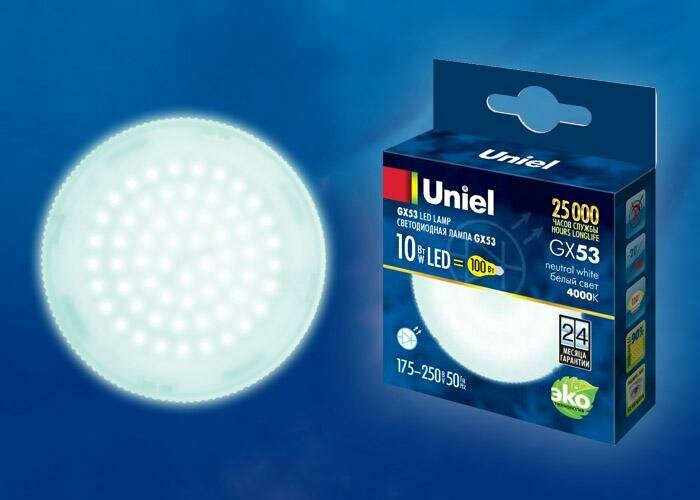 Лампа светодиодная 10W LED-GX53-10W/WW/FR PLZ01WH цвет теплый матовая UNIEL