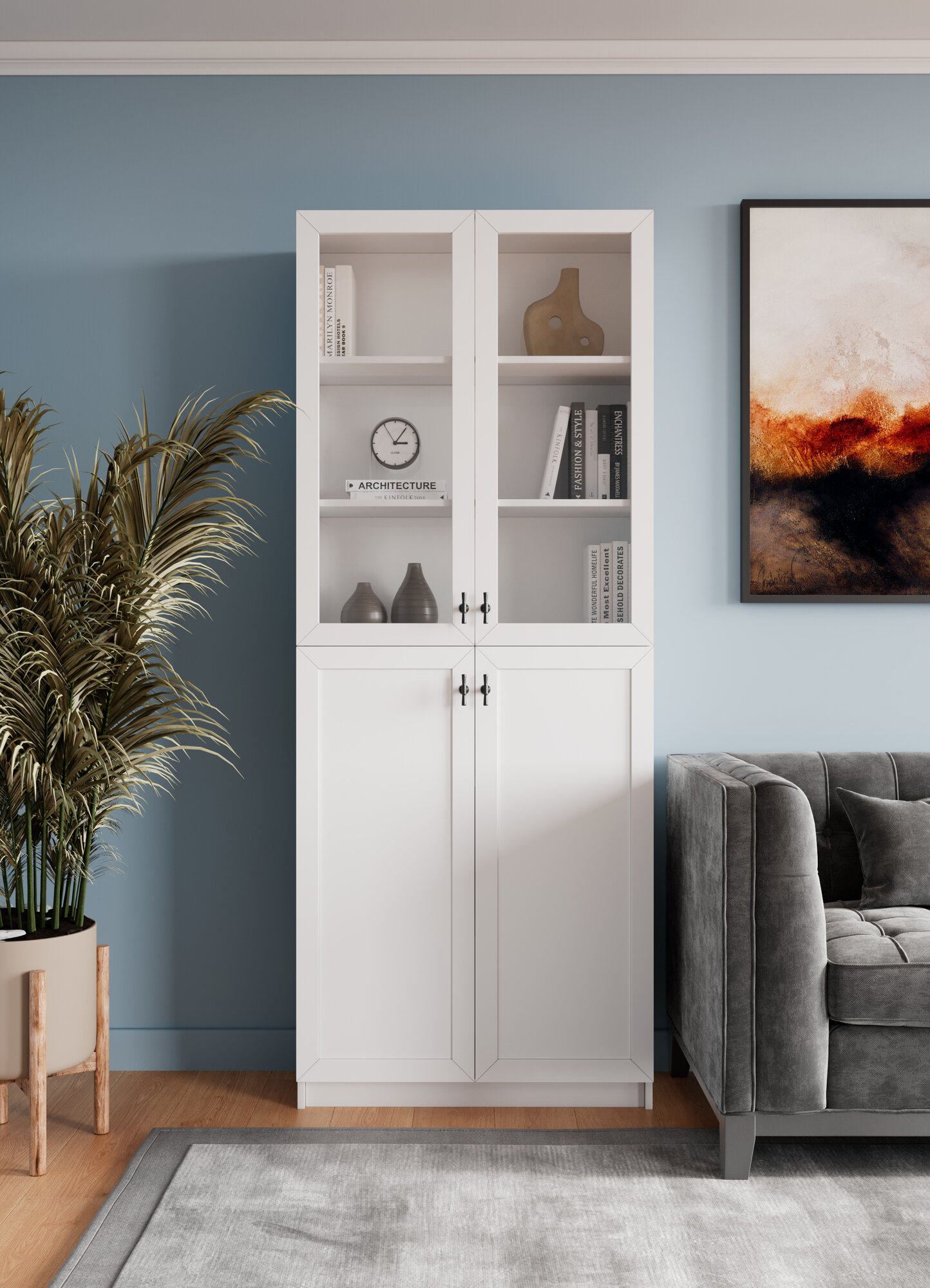 Стеллаж Билли Хелена-21 Белый/Черный для документов для книг четырехдверный 80*200*30