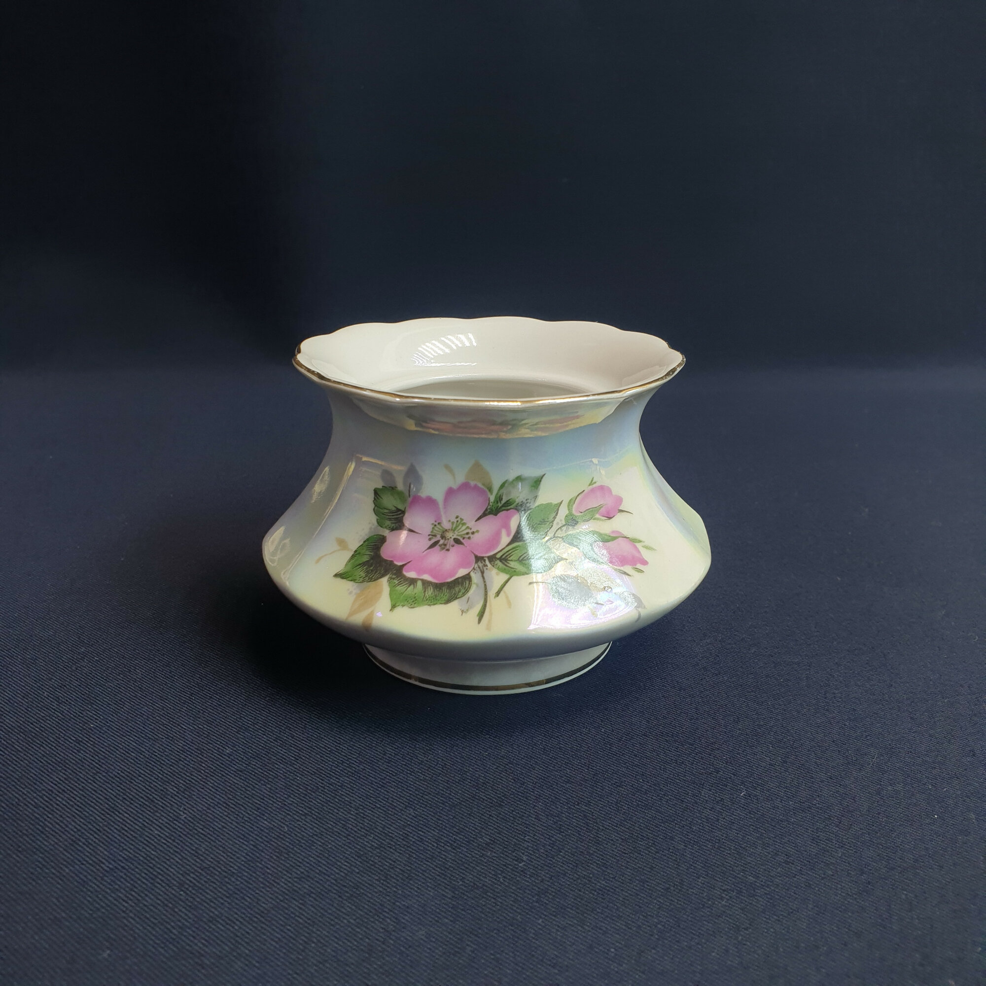 Сахарница без крышки Коростень, фарфор деколь позолота 0.25 л, винтаж Россия