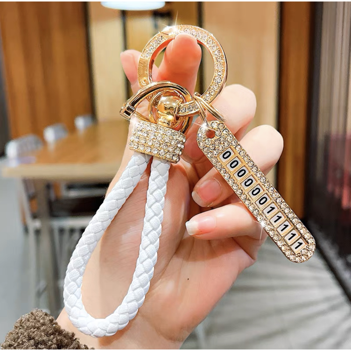 Ключница с инкрустированным алмазом, подвеска для ключей с антипотерянным номером телефона для мужчин и женщин, изысканное украшение для ключей