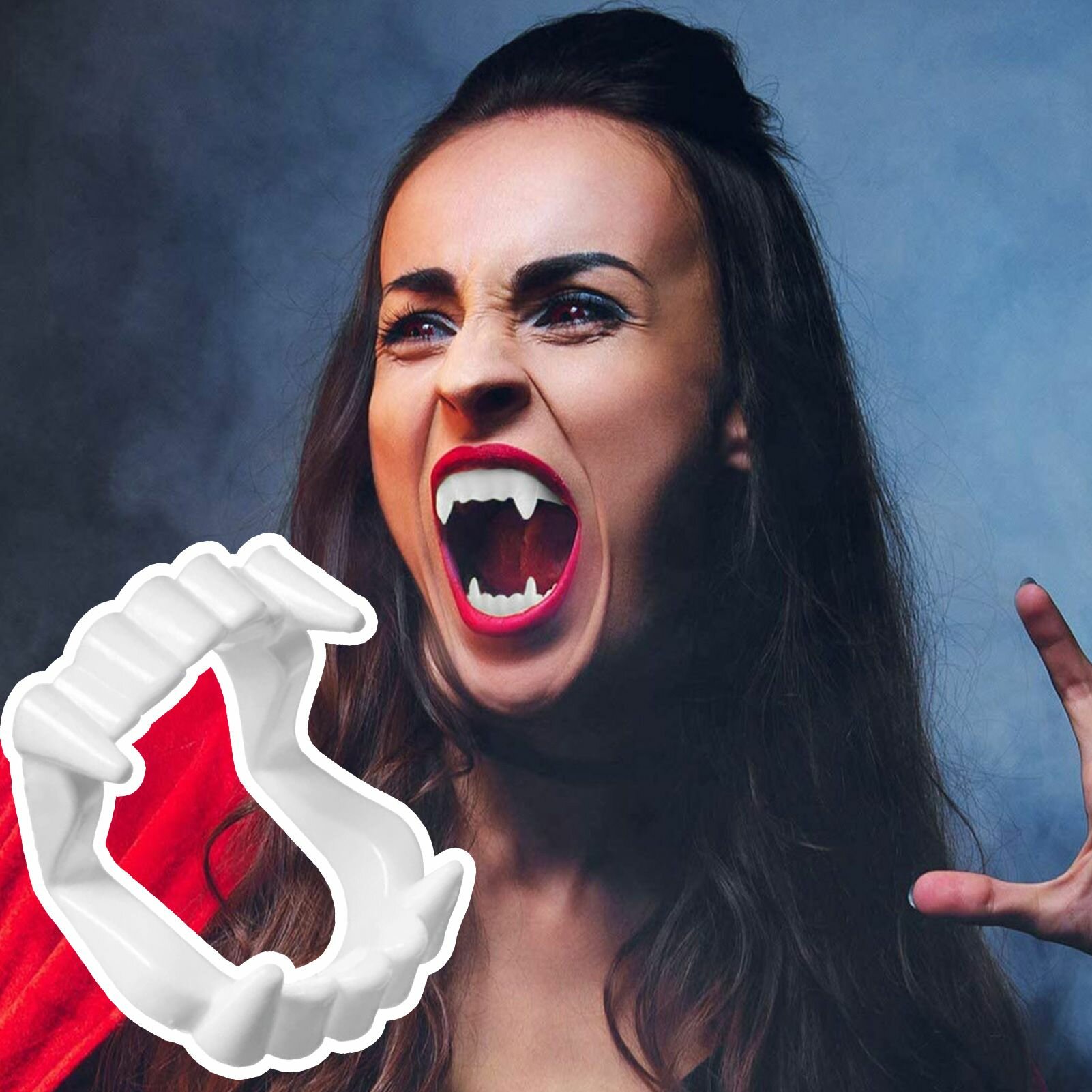 Клыки вампира, зубы накладные светящиеся / Вставная вампирская игрушечная пластиковая челюсть,10 шт