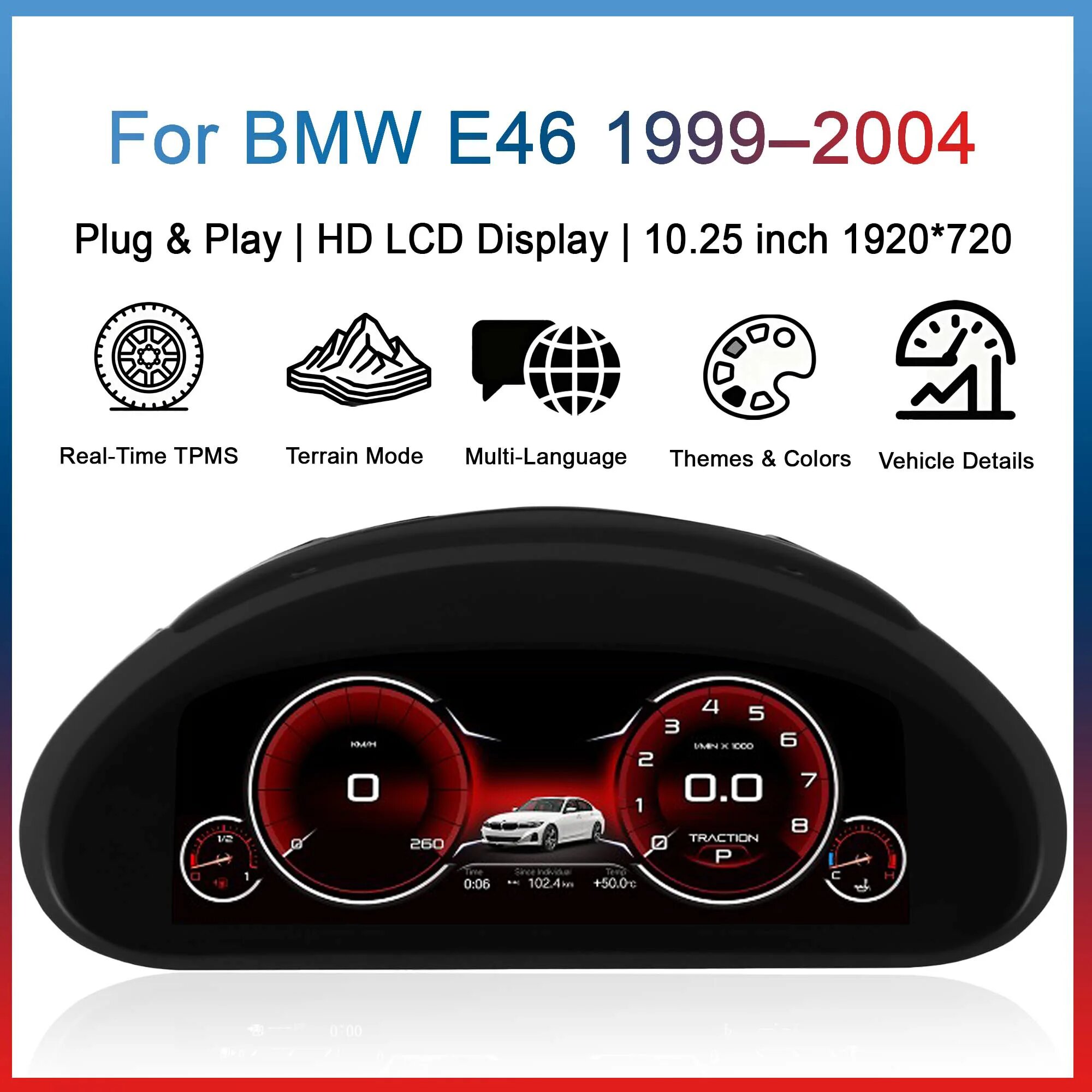 Цифровой комплект приборов для BMW E46 1999-2004 гг, беспроводной одометр CarPlay, кластер спидометра, приборная панель, приборная панель, 10,25-дюймовый HD-экран E46 NO Carplay