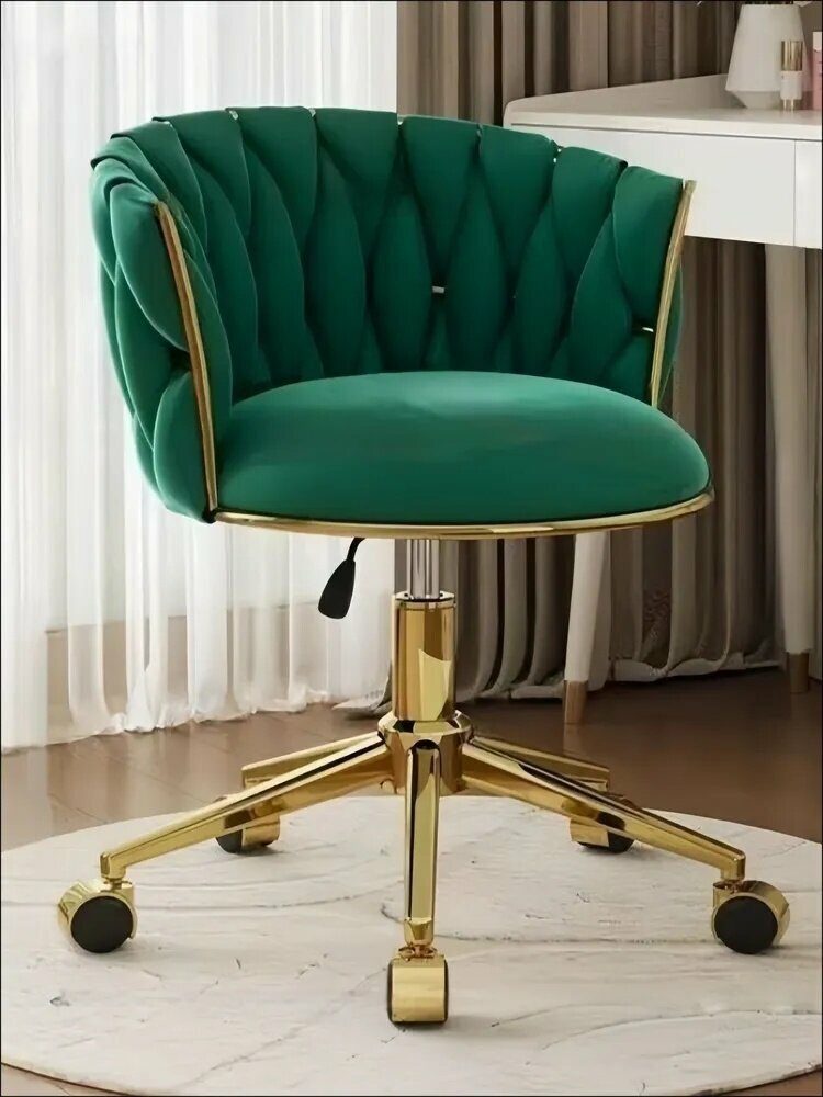 Офисное кресло, Золотые металлические ножки + зеленый бархат