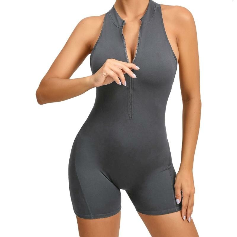 Женский бесшовный комбинезон для йоги, Темно-серый - S