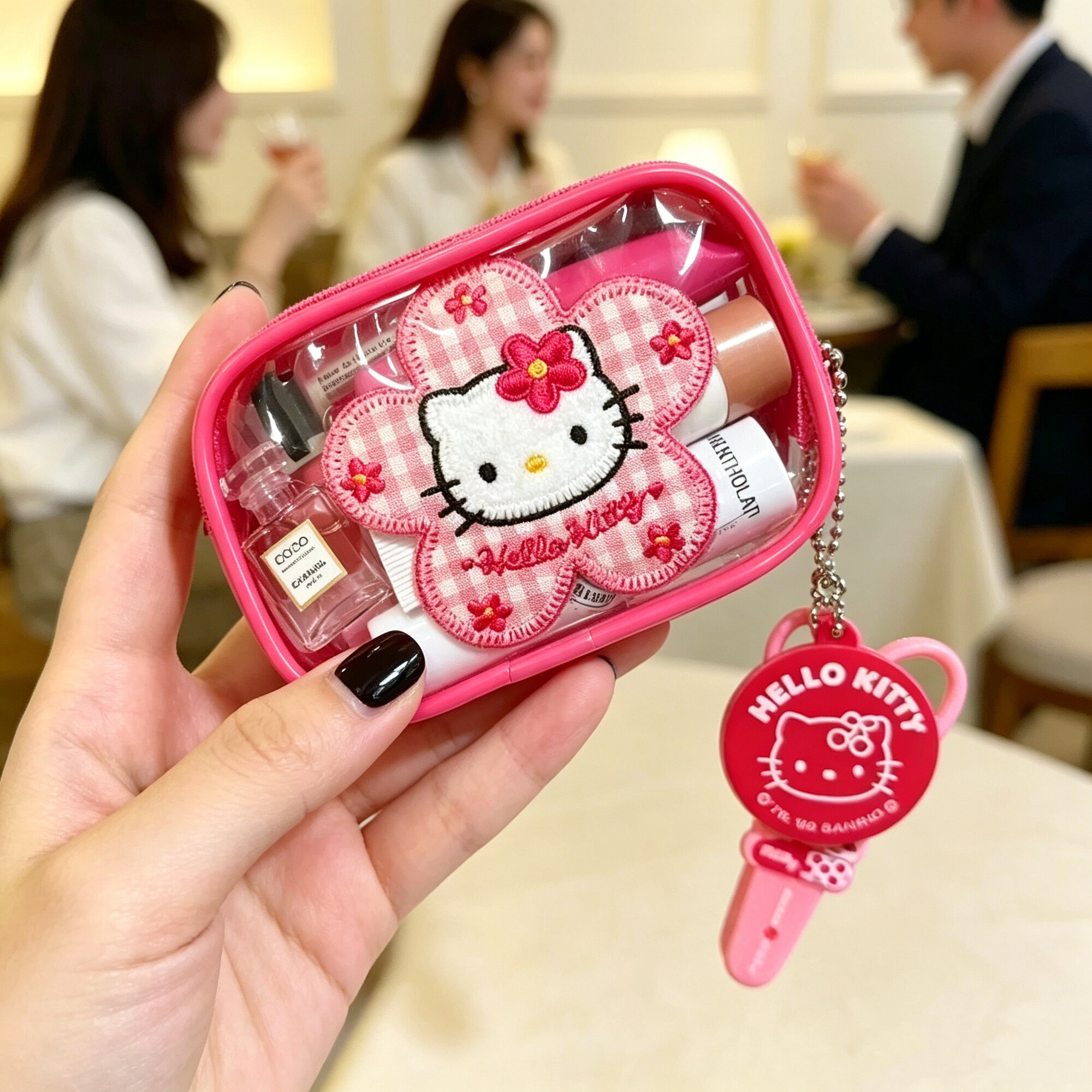 Прозрачная косметичка Hello Kitty, вышитая, мини-размер, для помады и наушников, Розовый