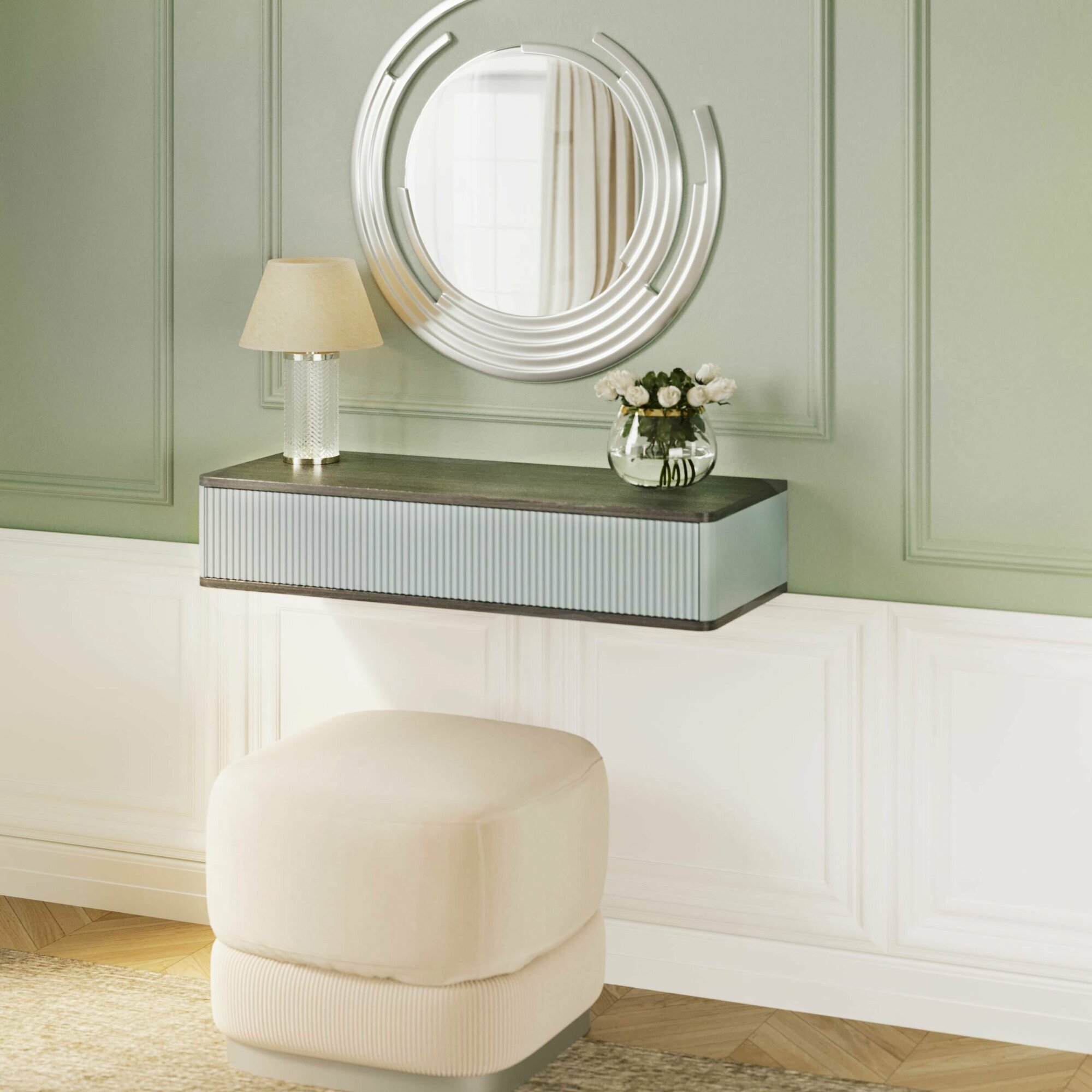 Консоль подвесная, туалетный столик Дэйзи 90х35 см, Ясень Анкор темный