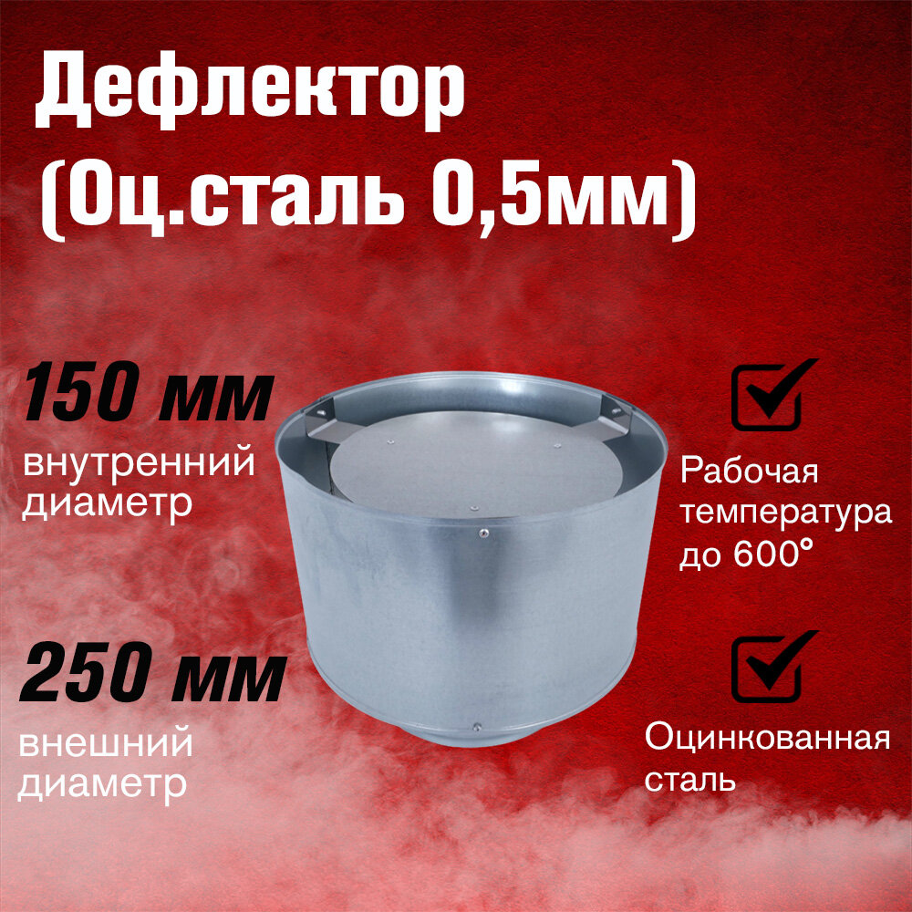 Дефлектор для дымохода оцинкованный (0,5мм) диаметр (150x250)