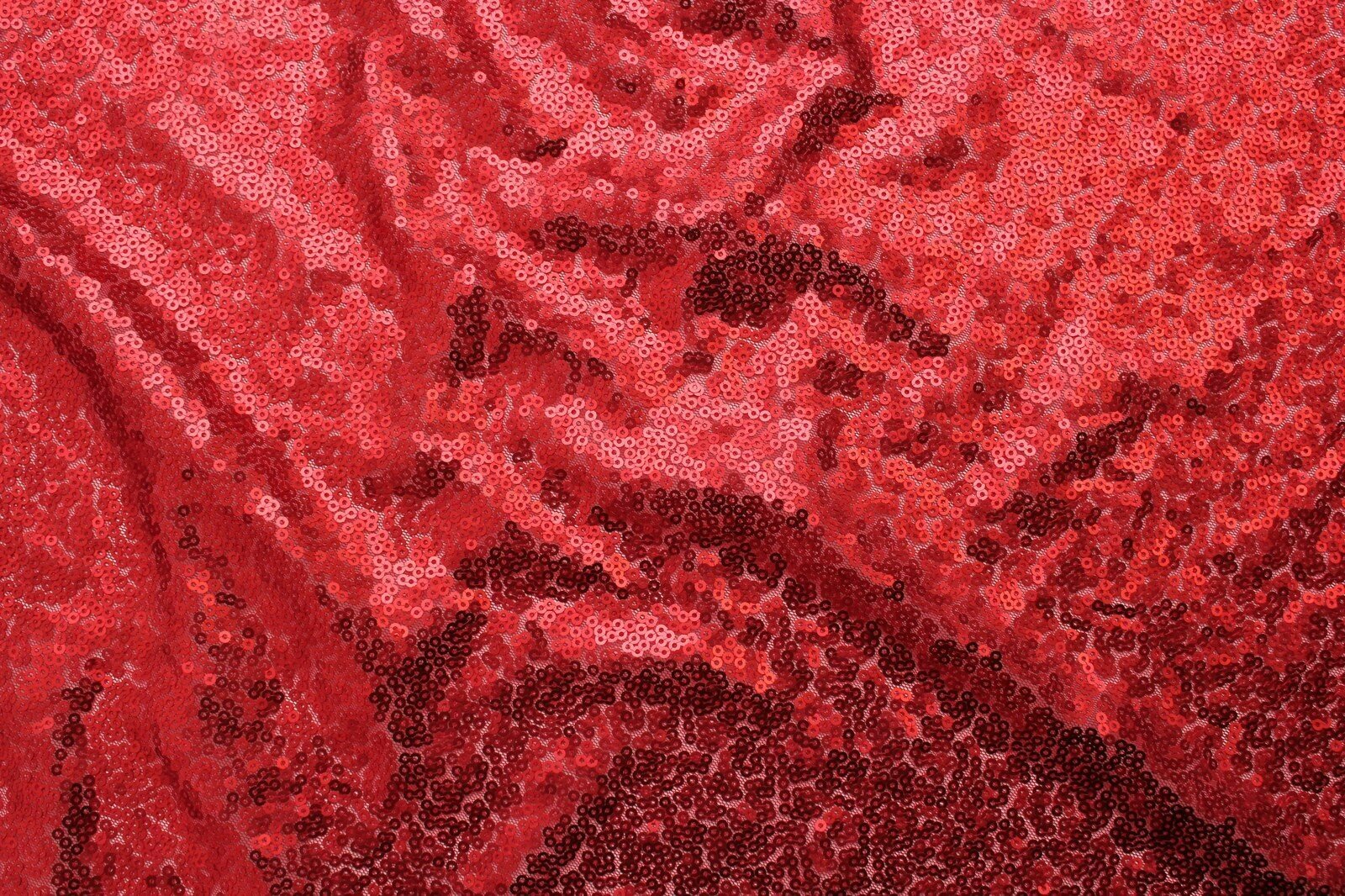 Ткань Пайетки на мягком фатине стрейч красный перламутр, ш125см, 0,5 м