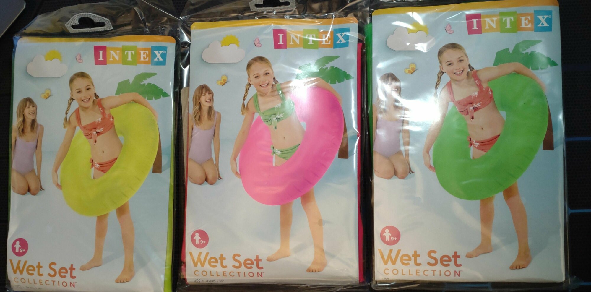 3-и шт. Комплект. Детский надувной круг для плавания 91 см, Intex 59262. Новинка 2024 Неоновый холод.