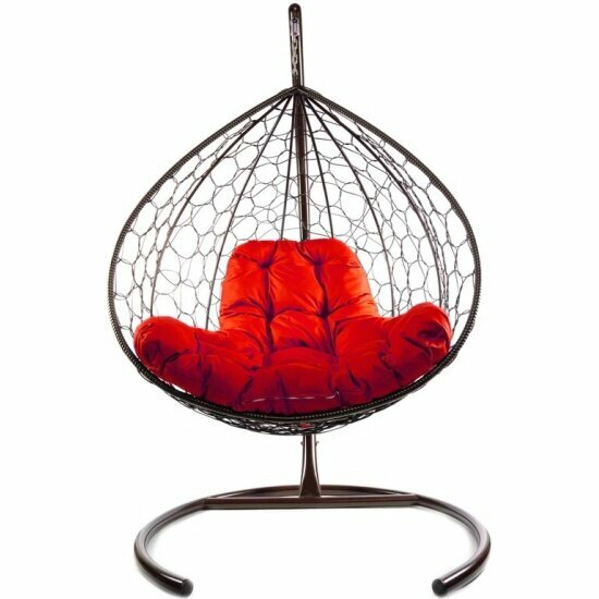 Подвесное кресло кокон M-group XL с ротангом коричневое+красная подушка