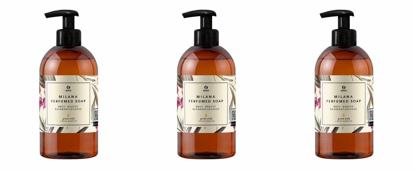 GraSS Мыло жидкое парфюмированное "Milana Green Stalk " (флакон 300 мл),3шт.