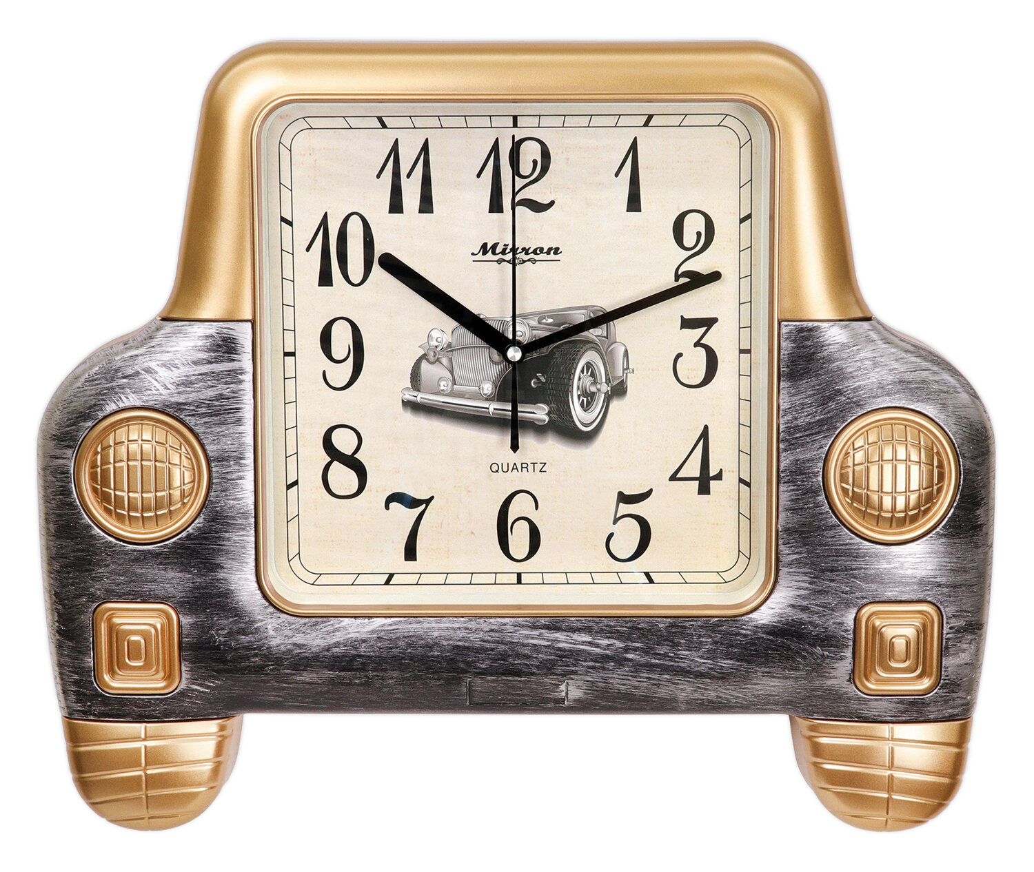 Большие золотистые настенные часы MIRRON S25A-2/Автомобиль/Часы машина/Часы в детскую/часы для мальчика в комнату/часы в автосалон/декор