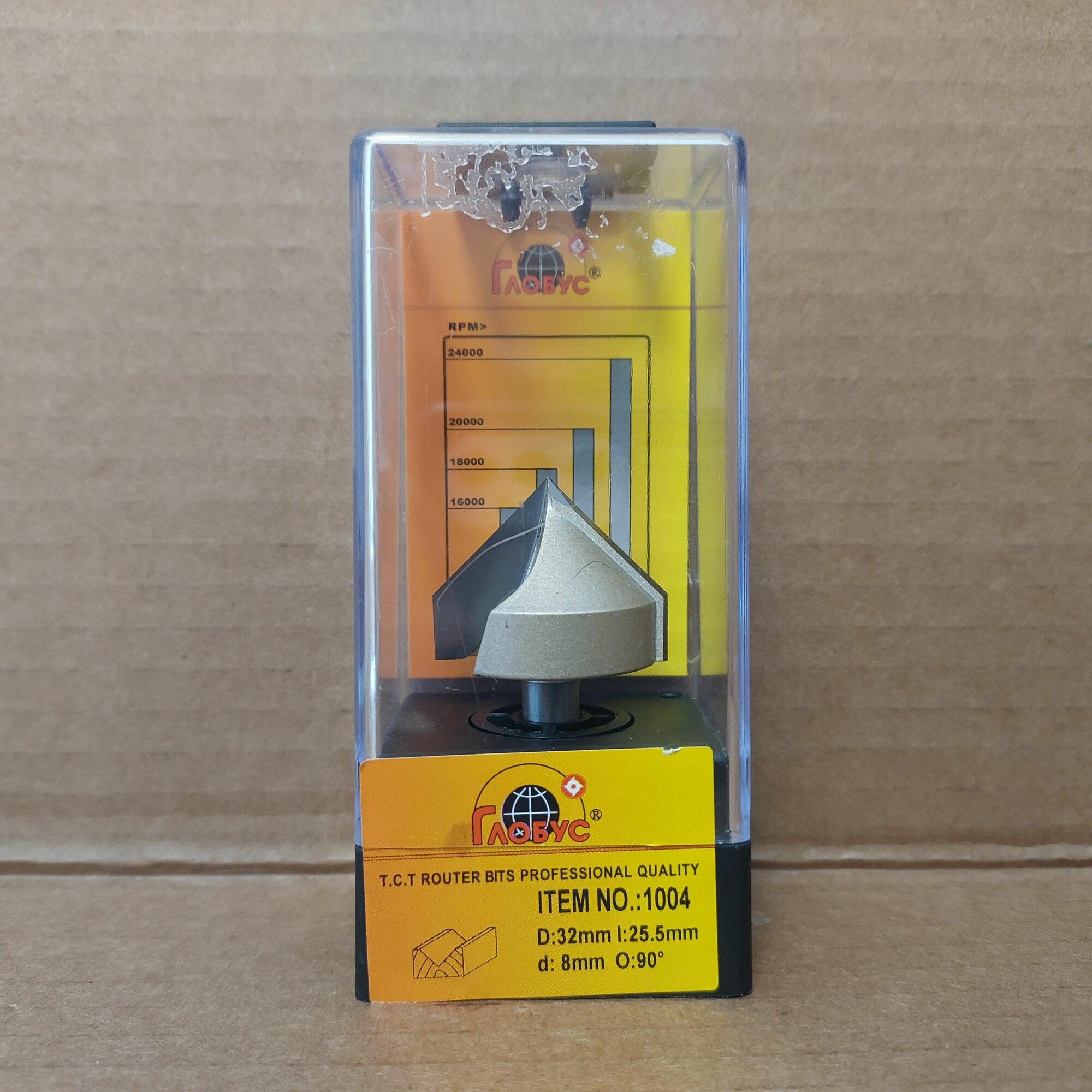 Фреза V образная 90 гр Глобус 1004 Пазовая V обр D:32mm I:25.5mm d:8mm o 90