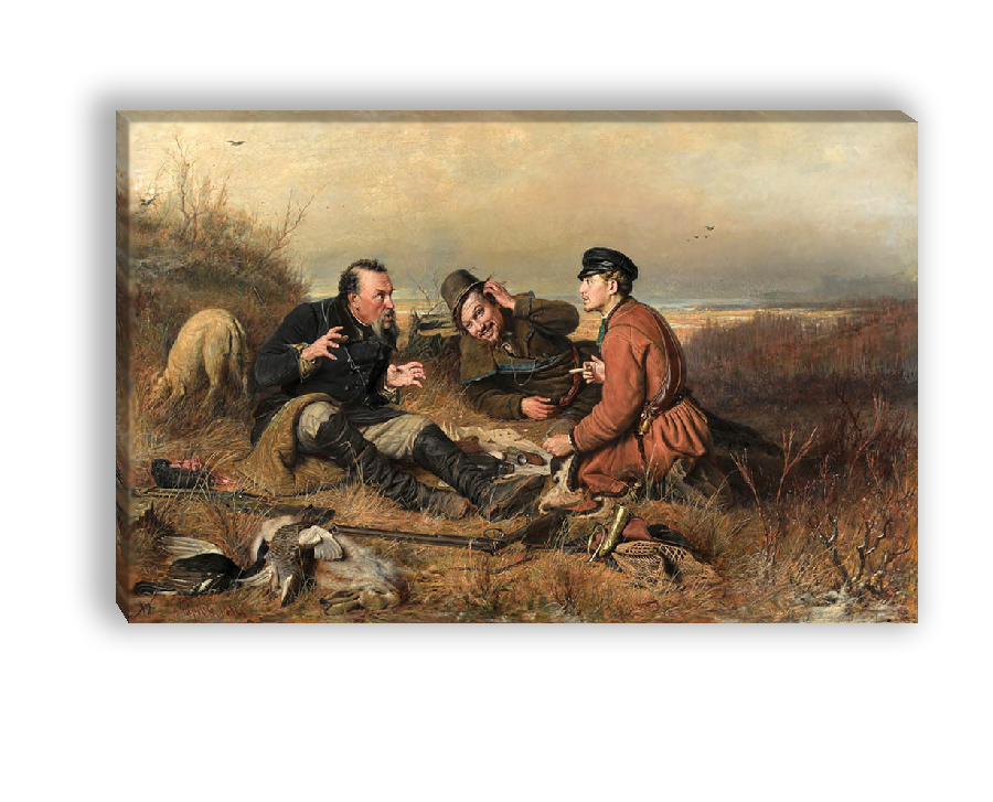 "Охотники на привале", Перов Василий Григорьевич, картина (репродукция) (60х38 см / на подрамнике)