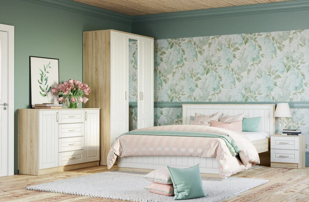 Спальня Сильва Оливия комплектация 2 Белое дерево, дуб сонома