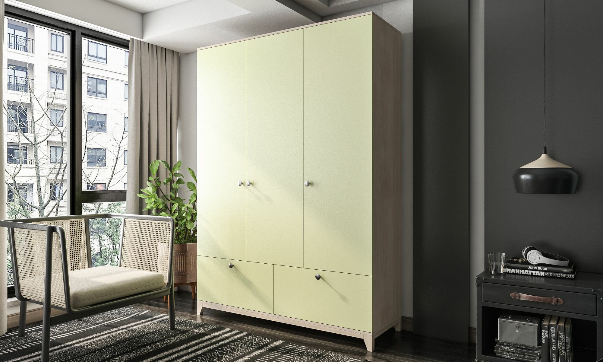 Распашной шкаф для одежды "Хельга 12" МДФ 150х210х50 Кремона шампань / Фисташка