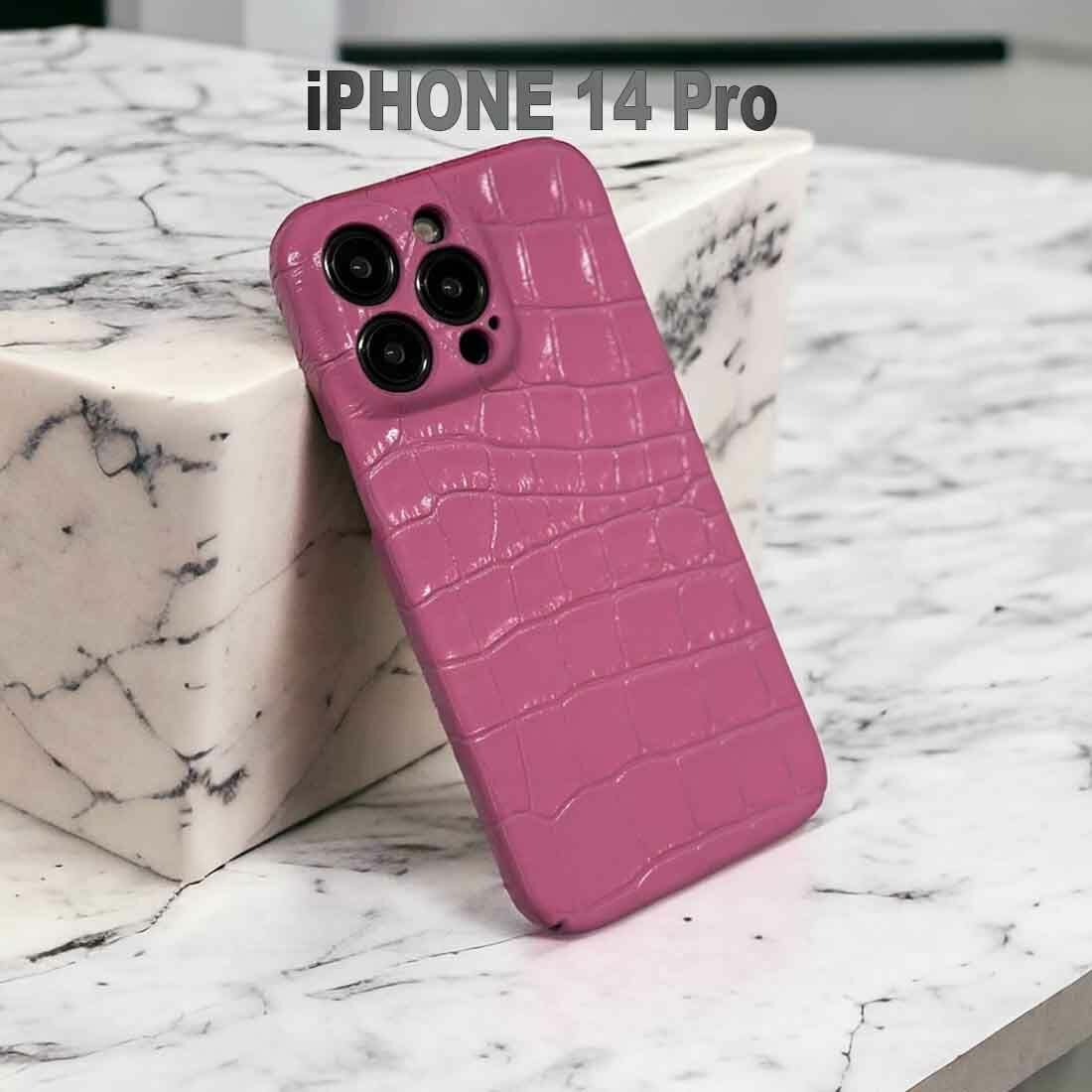 Чехол для IPhone 14 Pro из розовой кожи с защитой камер