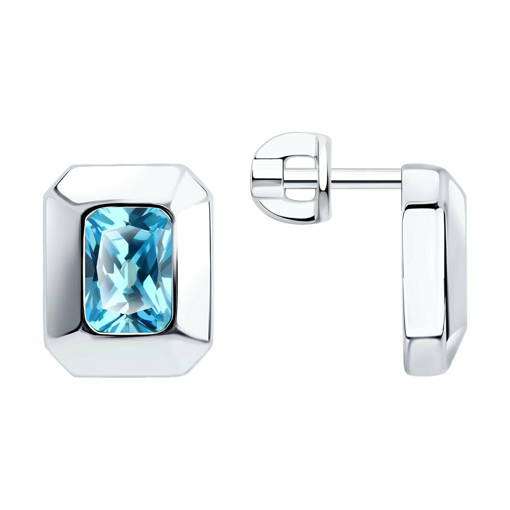 Серьги пусеты, серебро, 925 проба, родирование, фианит