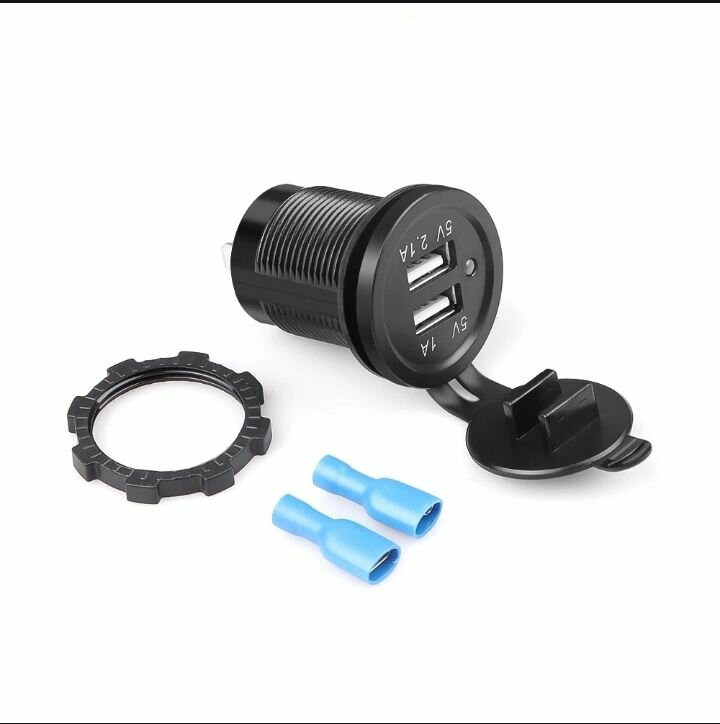 Разъем USB в авто врезной быстрая зарядка. Розетка в машину. Синий светодиод