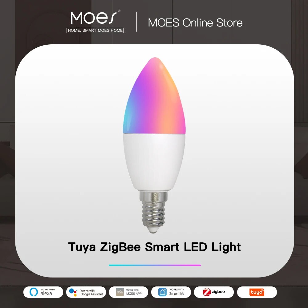 MOES Zigbee Умная лампа-свеча E14 5Вт RGB CCT 2PCS