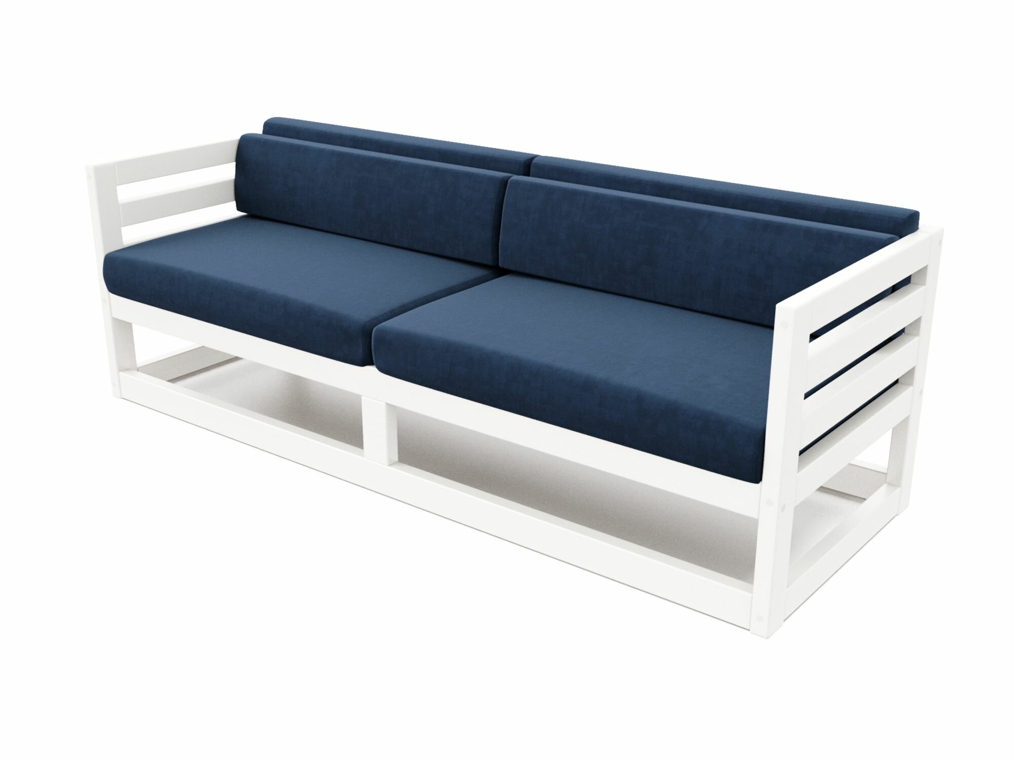 Прямой диван Arsko Магнус-Б, синий-белая эмаль, вельвет, массив дерева, офисный, садовый, для кафе и бара, скандинавский лофт