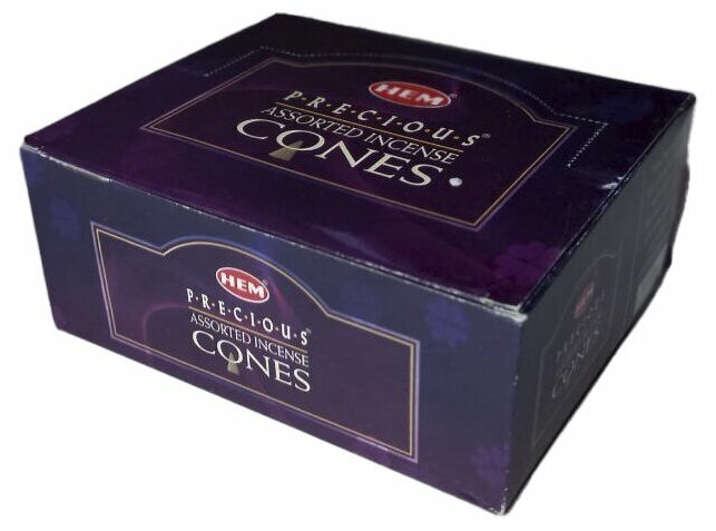 Hem Incense PRECIOUS ASSORTED CONES (Благовония конусы драгоценное ассорти, Хем), блок 12 уп. по 10 конусов.