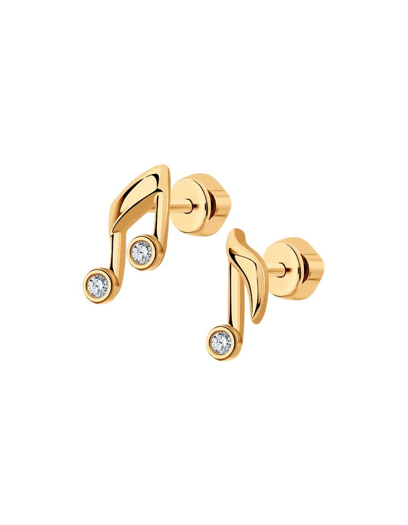 Серьги пусеты, серебро, 925 проба, золочение, фианит