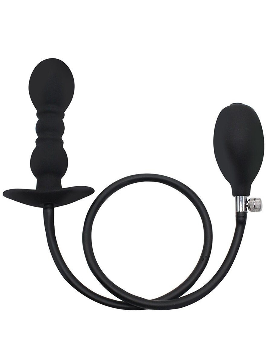 Надувная анальная пробка-расширитель с грушей и со смещенным центром тяжести, 12.4см