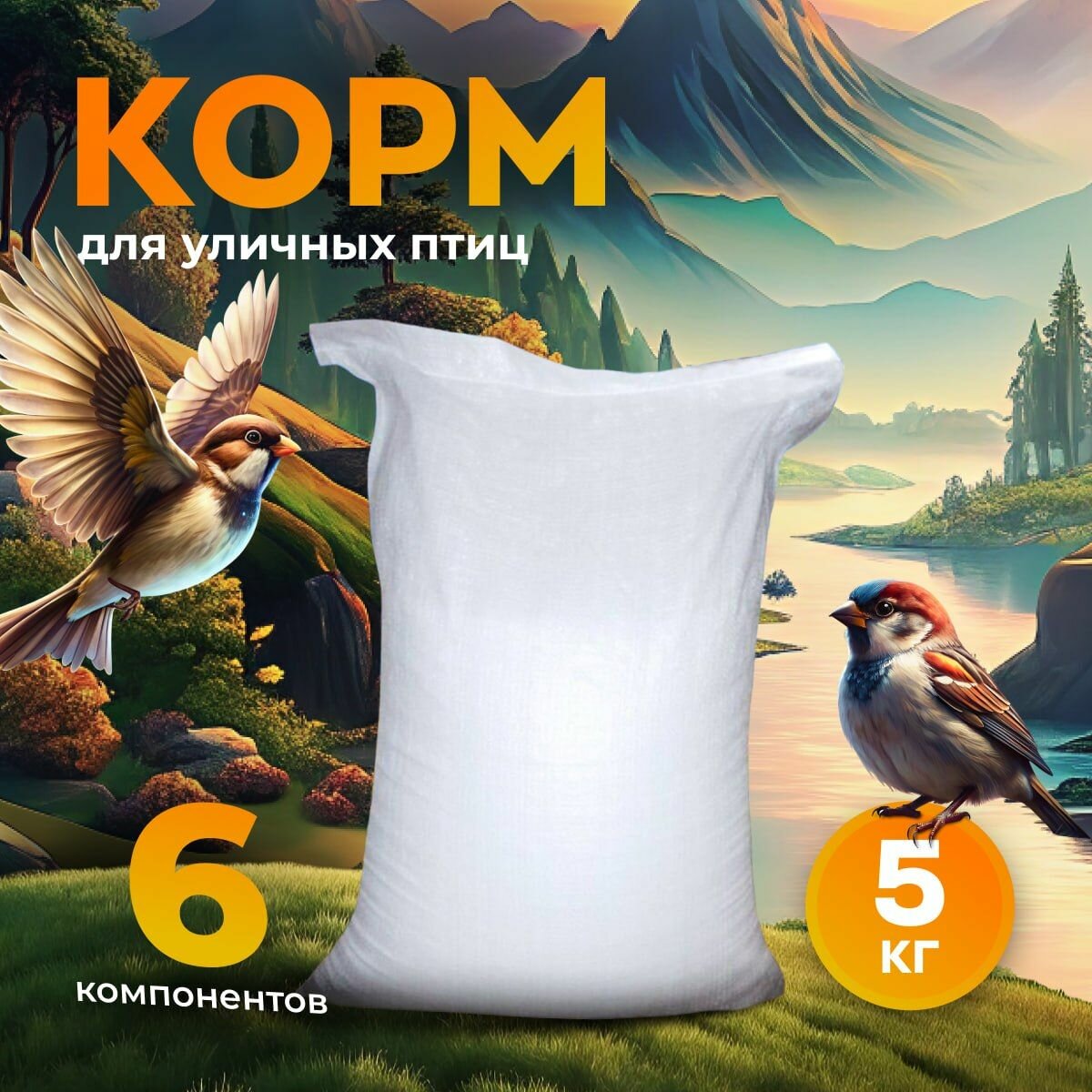 Корм для уличных лесных парковых птиц зерновой рафа 5 кг