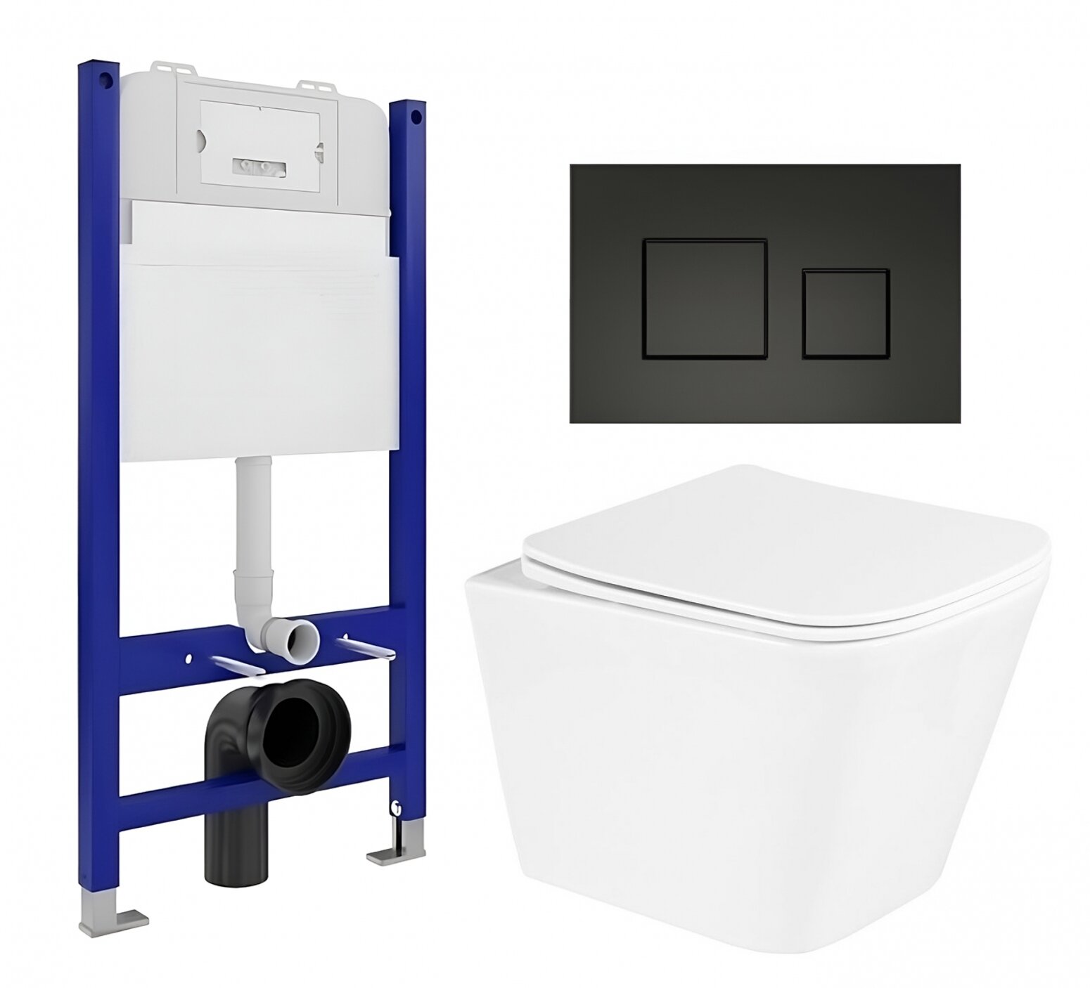 Комплект 3 в 1 инсталляция Enio Tecnico 50 EN8050050 + Унитаз подвесной BelBagno Due BB3103CHR/SC + кнопка черная матовая Cubo