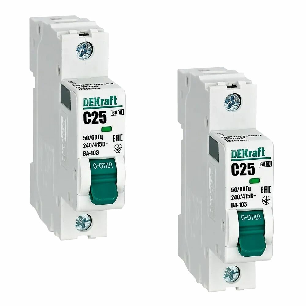 Автоматический выключатель DEKraft ВА-103 1P 25А (C) 6кА, 12275DEK (2 шт.)