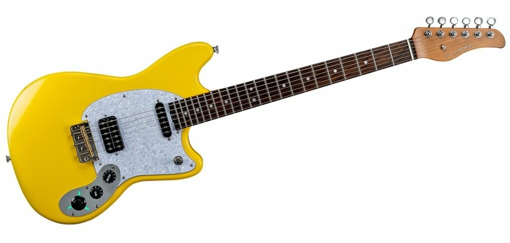 Смарт электрогитара "Offset" (H-S) со встроенным усилителем и эффектами, Cyber Yellow, Flamma