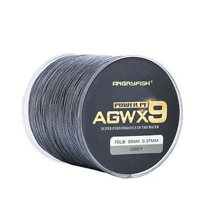 Angryfish плетенная рыболовная леска 9 нитей 500м Серый, 0.12mm-18LB, Grey